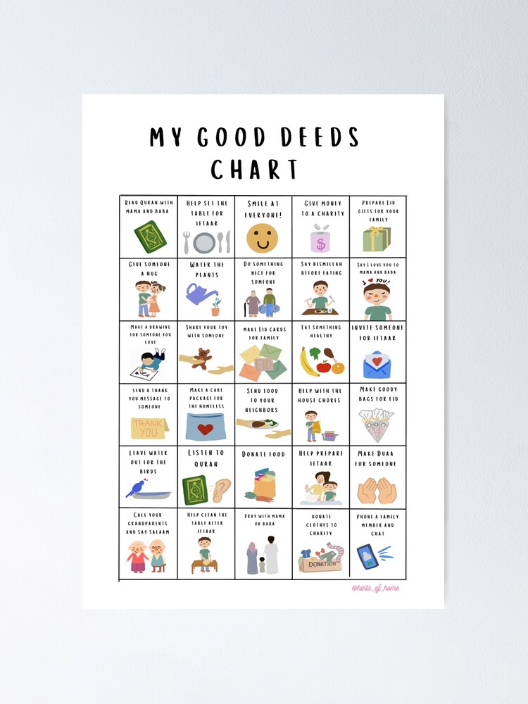 "Muslim Kids Good Deeds Chart Ramadan" Poster for Sale by Hints-of-Home ...