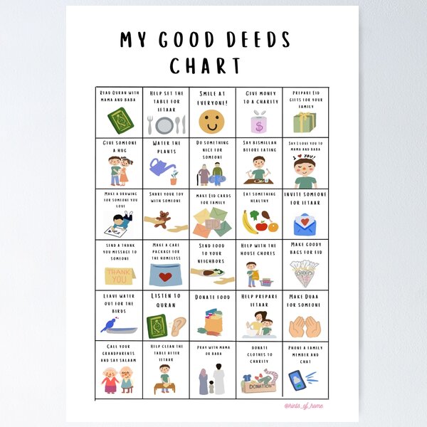 "Muslim Kids Good Deeds Chart Ramadan" Poster for Sale by Hints-of-Home ...