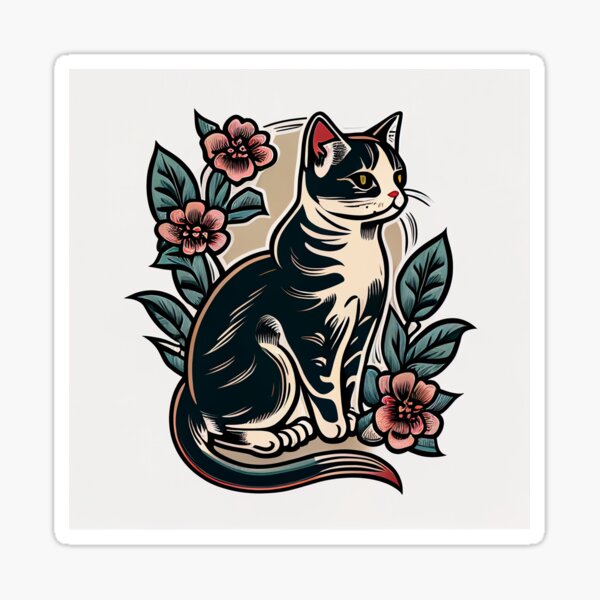 "American Traditional Cat Tattoo 1" Sticker for Sale by heyhannaleah ...
