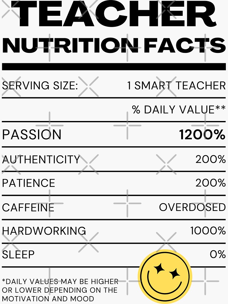 "Teacher Nutrition Facts" Sticker for Sale by RobinTief | Redbubble
