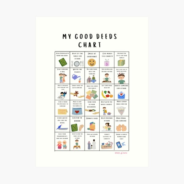 "Islamic Good Deeds Chart for Kids" Art Print for Sale by ColdPhelps ...