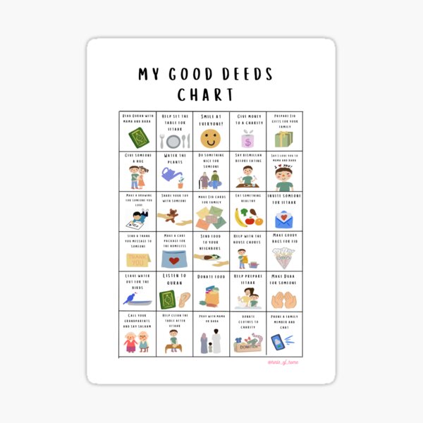 "Islamic Good Deeds Chart for Kids" Sticker for Sale by ColdPhelps ...