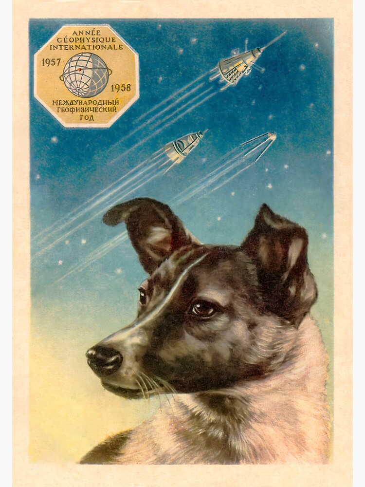 "Laika the dog - Soviet Space Art, USSR Postcard Design, 1958" Sticker ...