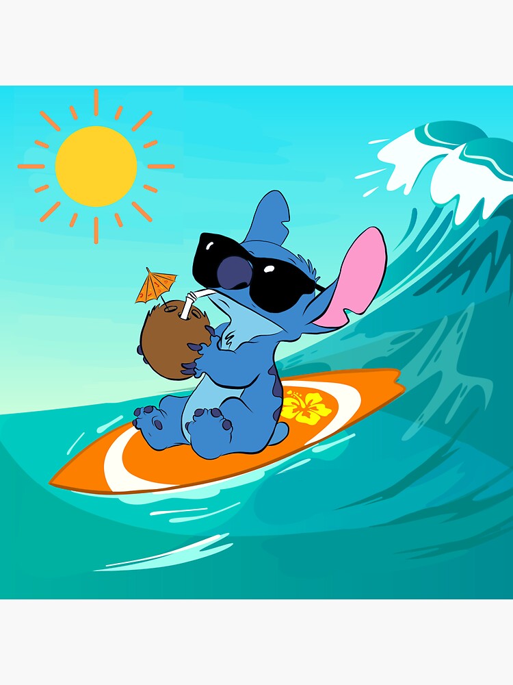 "Stitch - surfing poster" Sticker for Sale by Scenic | Redbubble