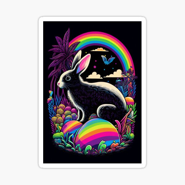 "Cute Easter Bunny Rabbit with Eggs and Flowers, Fun Family" Sticker ...