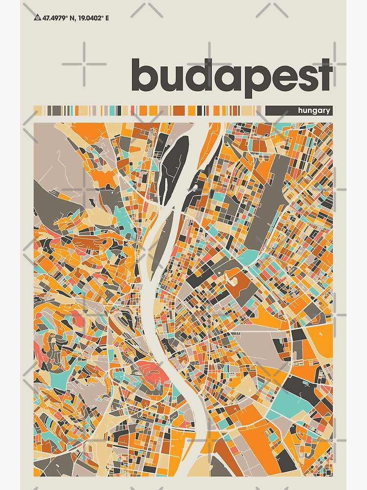 "Budapest Colorful Map, City of Budapest Map, Budapest Minimalist Map ...