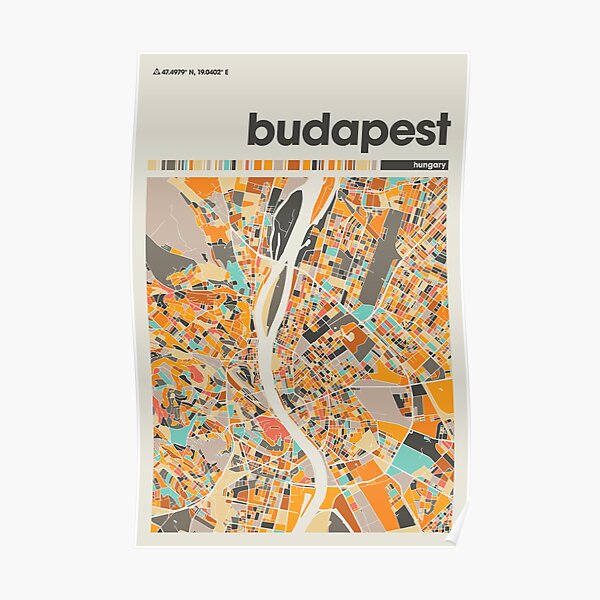"Budapest Colorful Map, City of Budapest Map, Budapest Minimalist Map ...