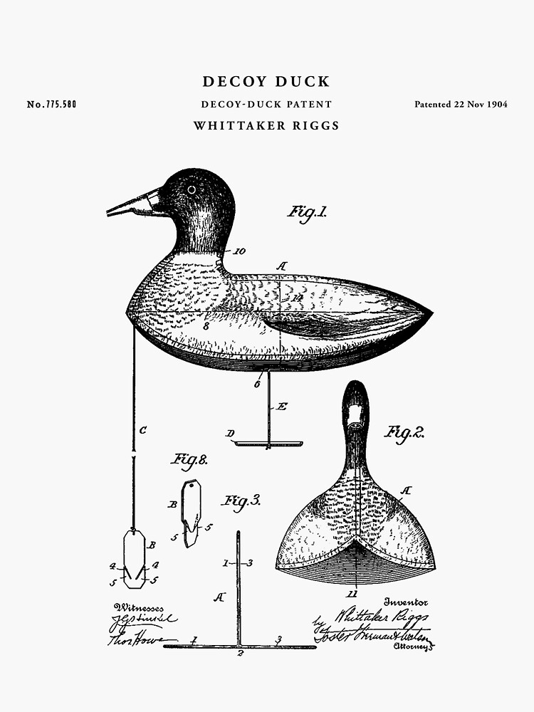 "Decoy Duck Patent Drawing Blueprint" Sticker for Sale by Vintago ...