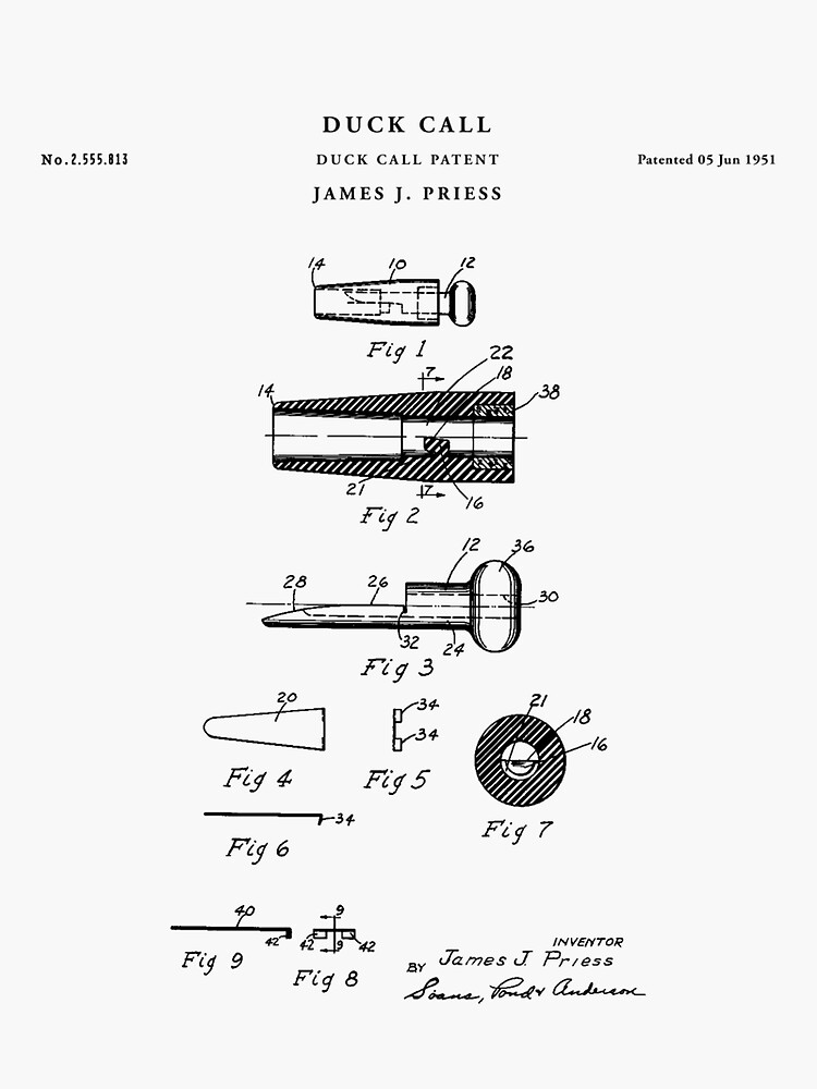 "Duck Call Patent Drawing Blueprint" Sticker by Vintago | Redbubble