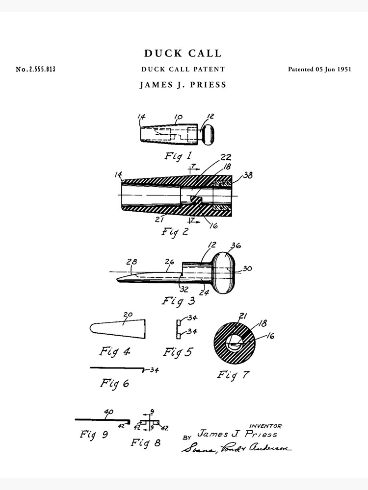 "Duck Call Patent Drawing Blueprint" Art Board Print for Sale by ...