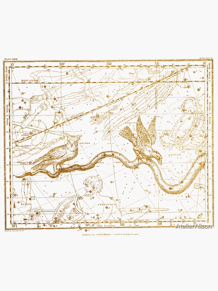 "Vintage Star Map, Crows and Constellations, Corvus" Sticker for Sale ...