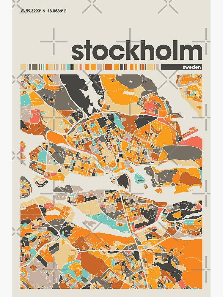 Stockholm Colorful Map, City Of Stockholm Map Premium Matte Vertical ...