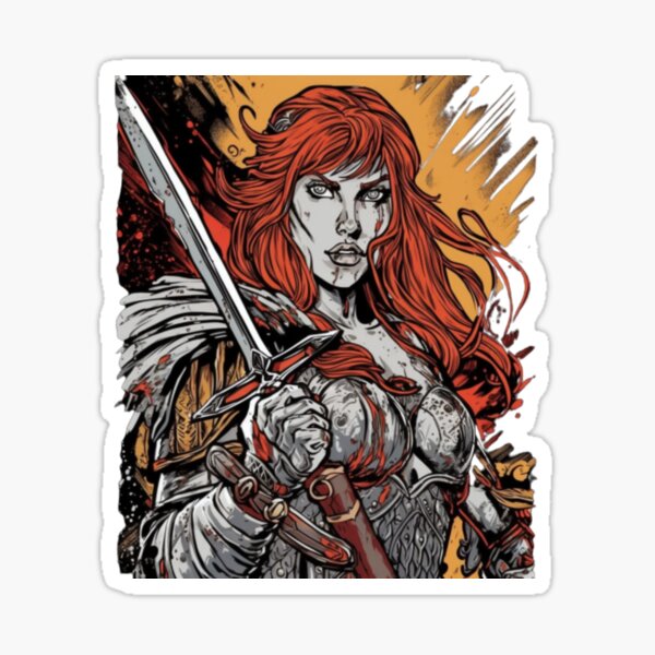 "Red Sonja Warrior Illustration" Sticker for Sale by artbybrado | Redbubble