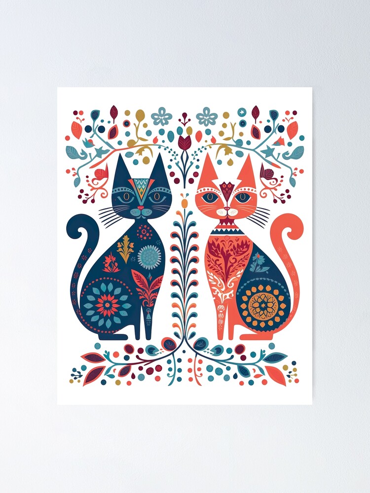 "Hygge Scandinavian Cottagecore Design of Fantasy Cats" Poster for Sale ...