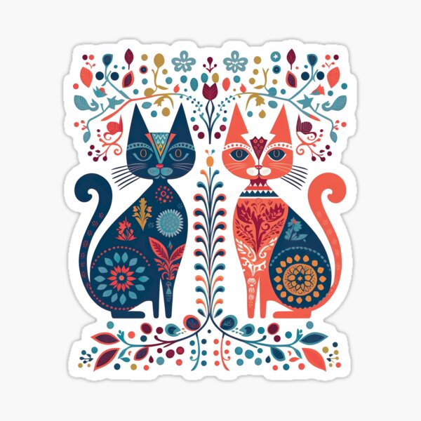 "Hygge Scandinavian Cottagecore Design of Fantasy Cats" Sticker for ...