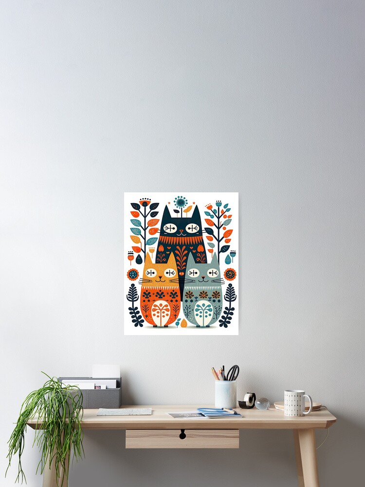 "Hygge Scandinavian Cottagecore Design of Fantasy Cats" Poster for Sale ...