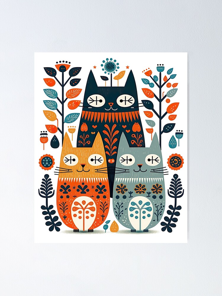 "Hygge Scandinavian Cottagecore Design of Fantasy Cats" Poster for Sale ...