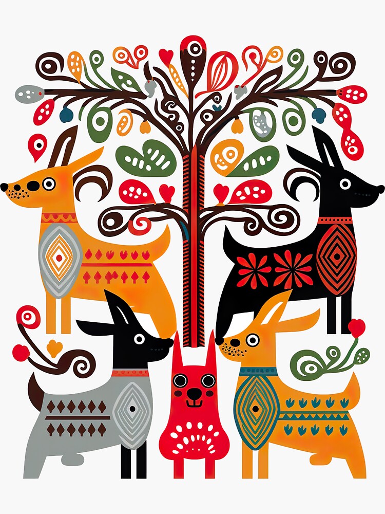 "Hygge Scandinavian Cottagecore Design of Fantasy Dogs" Sticker for ...