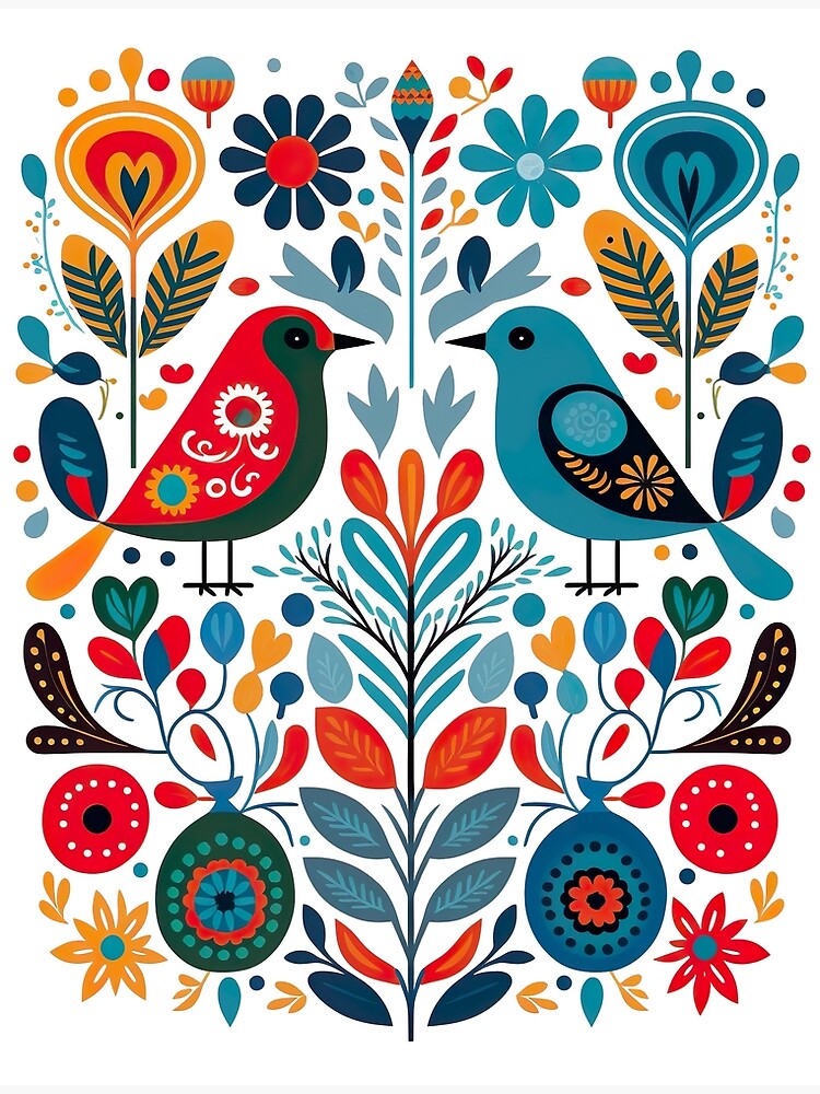 "Hygge Scandinavian Cottagecore Design of 2 Birds" Poster for Sale by ...