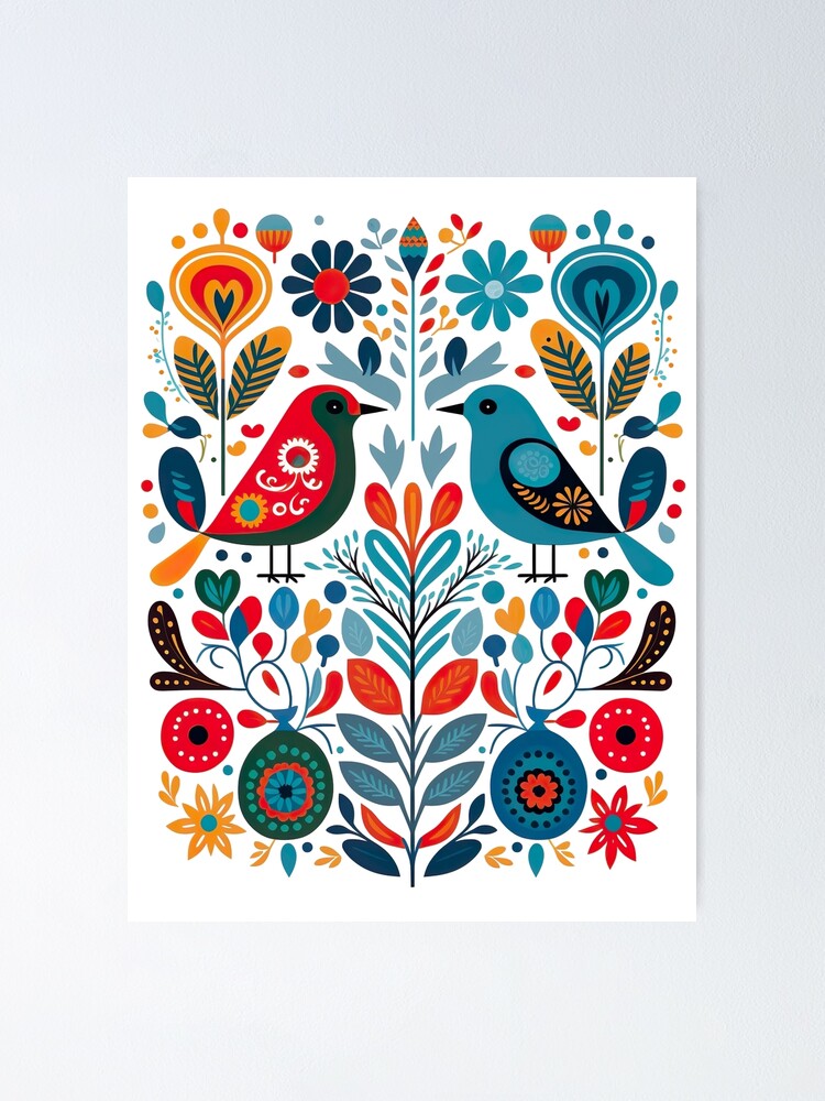 "Hygge Scandinavian Cottagecore Design of 2 Birds" Poster for Sale by ...