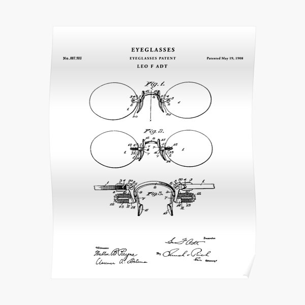 "Eyeglasses Patent Drawing Blueprint" Poster for Sale by Vintago ...