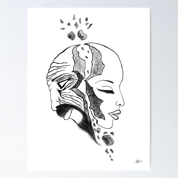 "Black and white, abstract drawing, two faces" Poster for Sale by ...