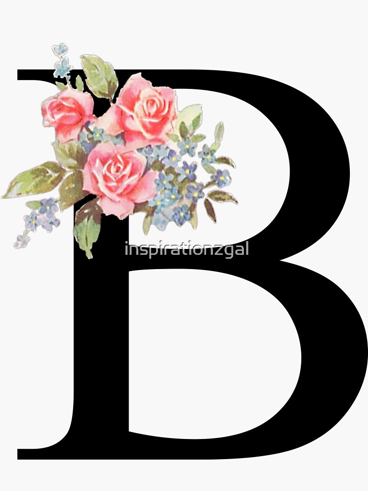 "Letter B Botanical Monogram Floral Pink Rose Flowers B Initial ...