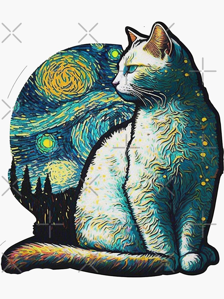 "Van Gogh Cat Starry Night Van Gogh Cat Lovers" Sticker for Sale by ...