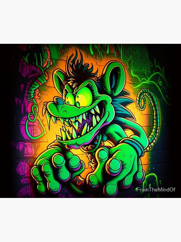 Luminous Rat Riot: Rat Punk Rodent Revolution Tapestry