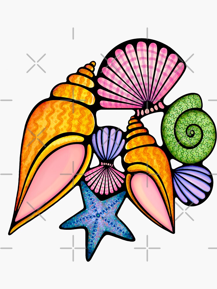 "Colorful Tropical Beach Sea Shells Sticker Decal Hawaii Seashell ...