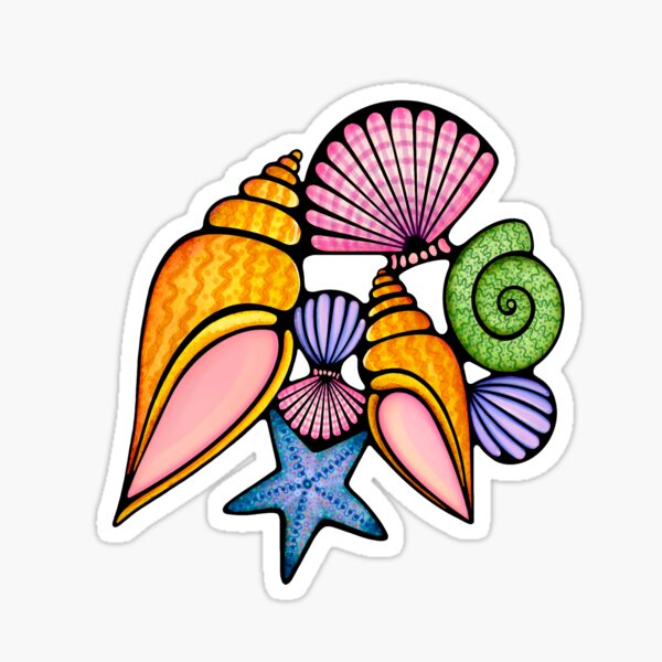 "Colorful Tropical Beach Sea Shells Sticker Decal Hawaii Seashell ...