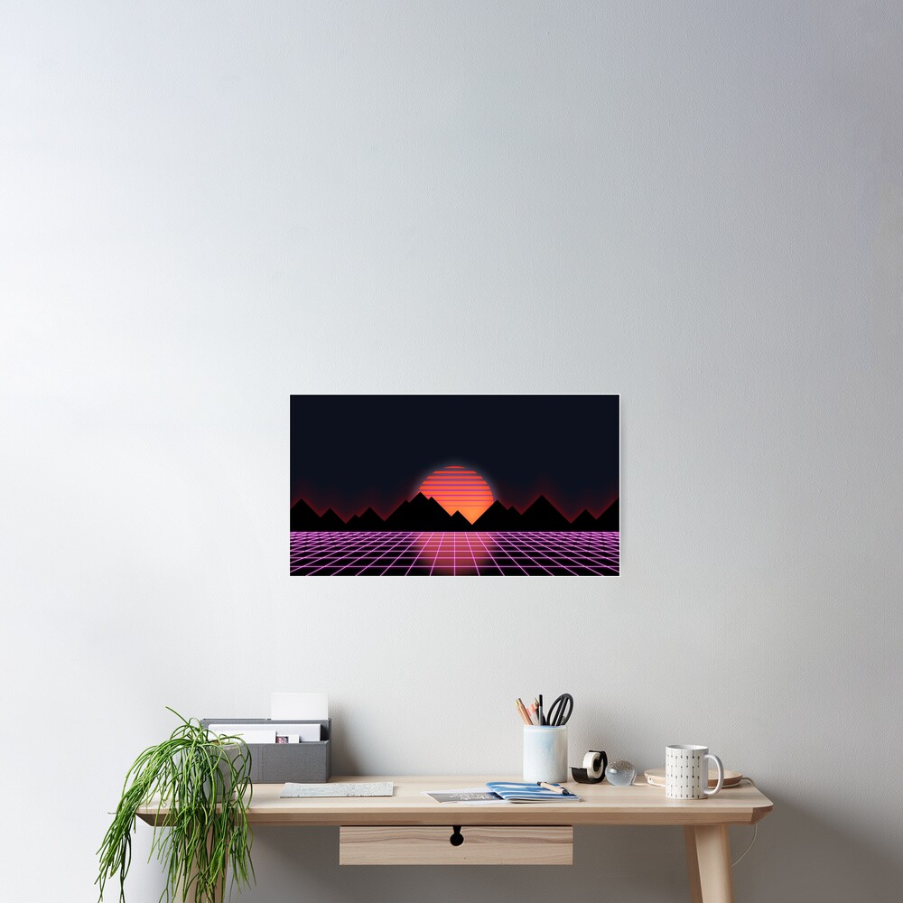 "80s Retro Grid & Rising Sun - "Event Horizon"" Poster for Sale by ...