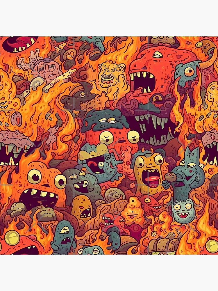 ""This Is Fine" Hellscape - Repeating Pattern of Adorable, Demented ...