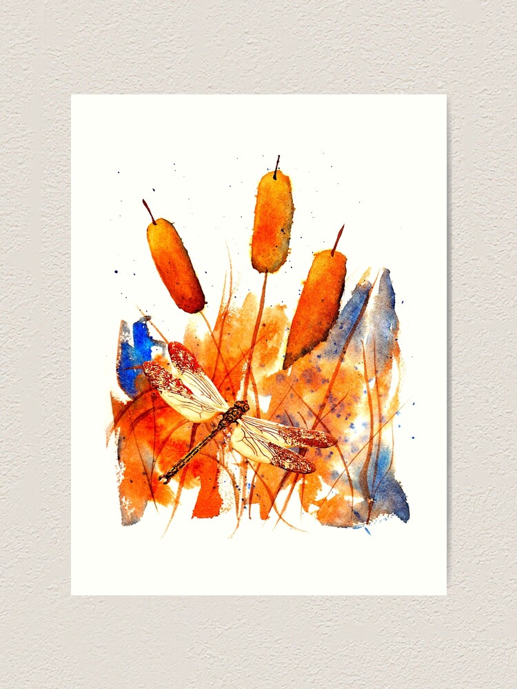 "Dragonfly and Cattails" Art Print by dholland57 | Redbubble