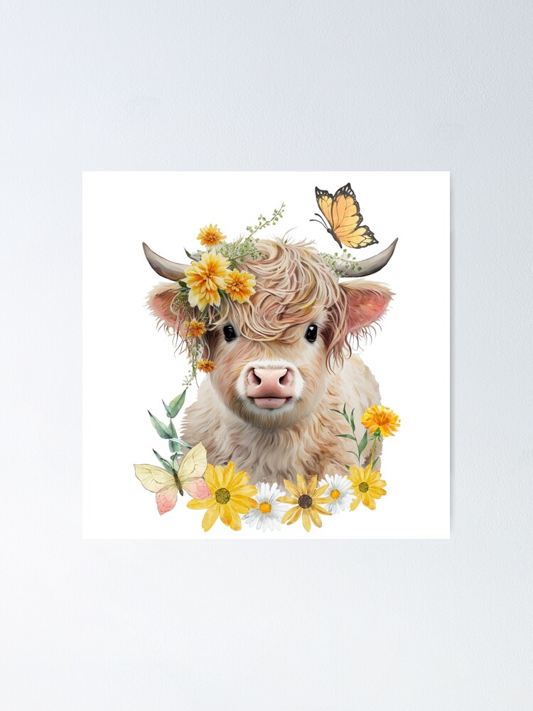 "Highland Cow with Floral Art " Poster for Sale by caseluv | Redbubble