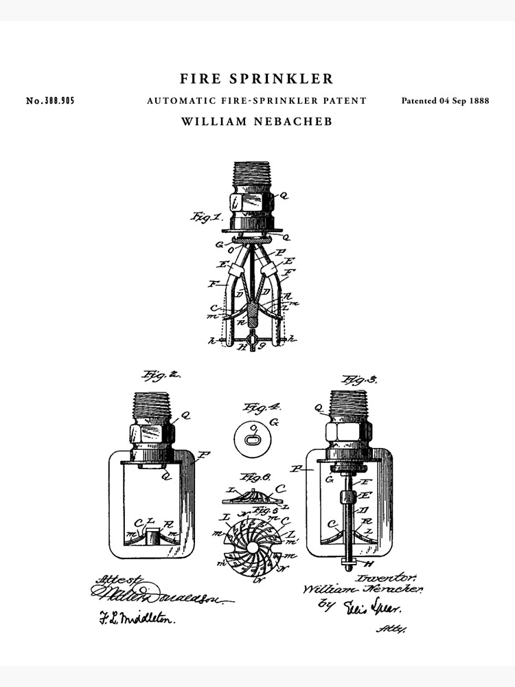 "Fire Sprinkler Patent Drawing Blueprint" Poster for Sale by Vintago ...
