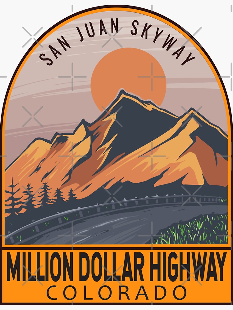 "Million Dollar Highway Colorado Retro Travel Emblem" Sticker for Sale ...