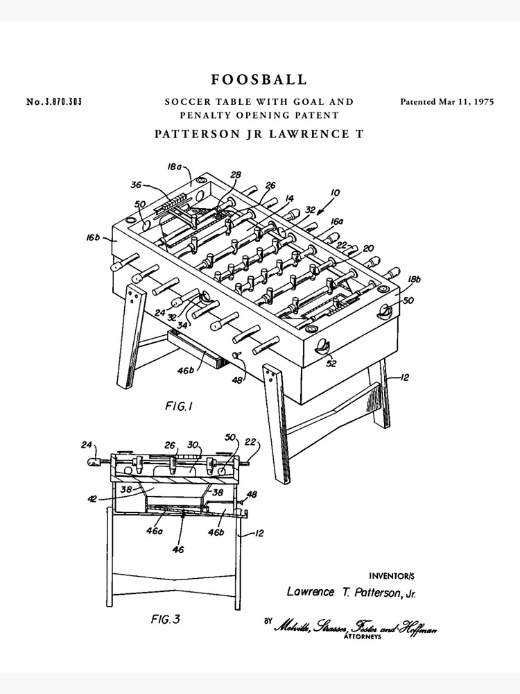 "Foosball Patent Drawing Blueprint" Poster by Vintago | Redbubble