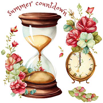 "Summer Countdown - Watercolour Hourglass and Flowers " Sticker for ...