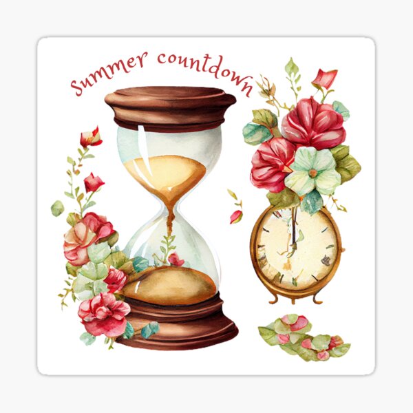 "Summer Countdown - Watercolour Hourglass and Flowers " Sticker for ...