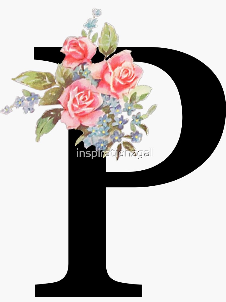 "Letter P Botanical Monogram Floral Pink Rose Flowers P Initial ...