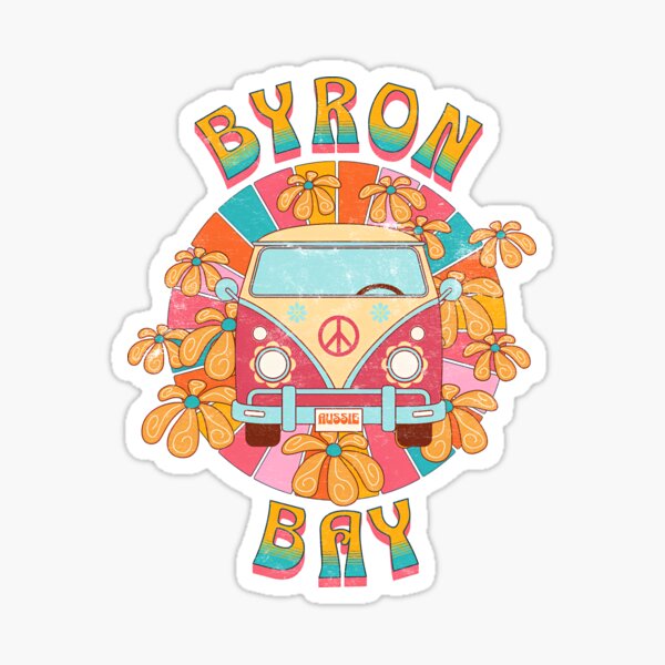 "Byron Bay Retro Hippie" Sticker for Sale by Mitch-Angelo | Redbubble