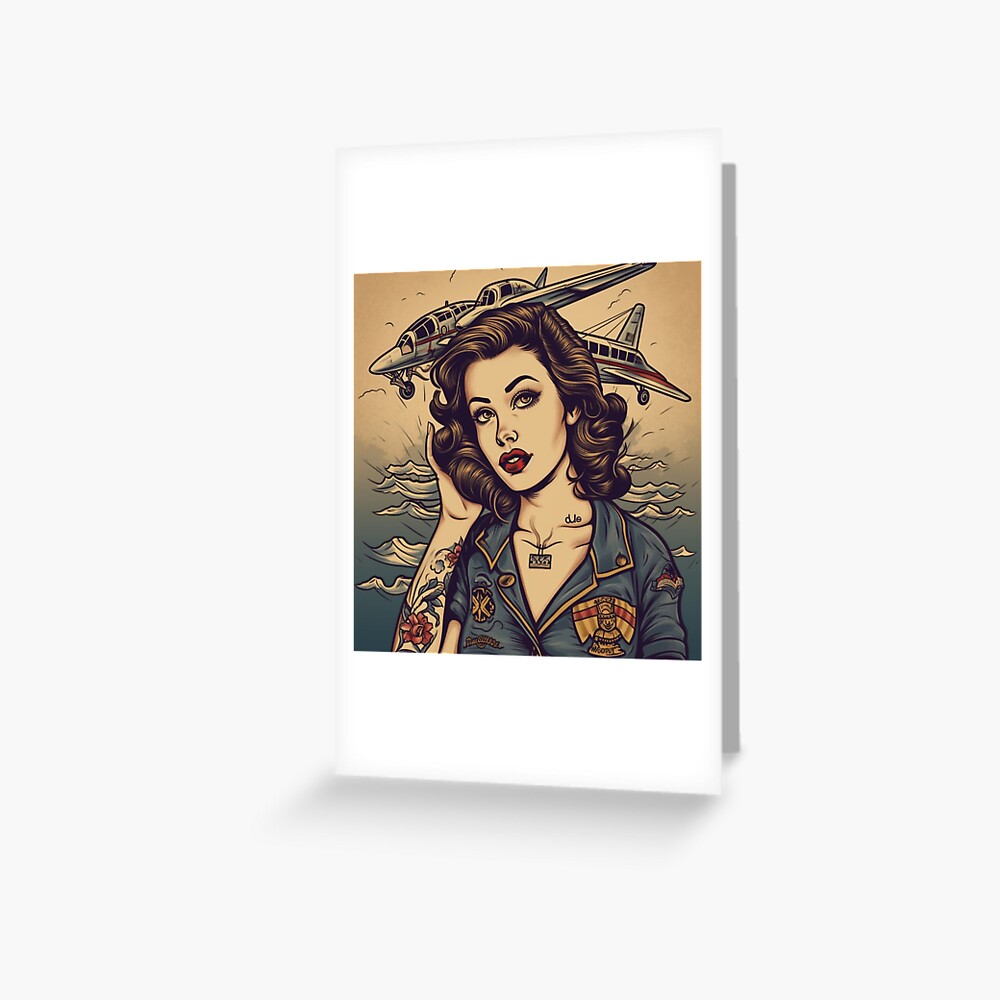 "Neo Traditional American Sailor Jerry Girl and Planes Tattoo" Sticker ...