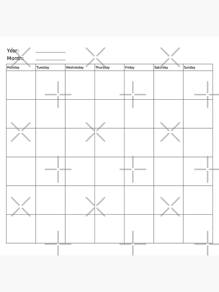 "Minimalist Blank Monthly Calendar with Monday Start" Poster for Sale ...