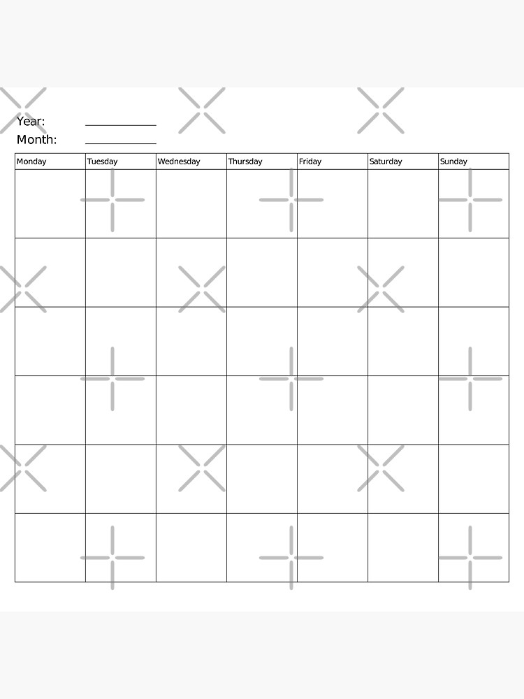 "Minimalist Blank Monthly Calendar with Monday Start" Sticker for Sale ...