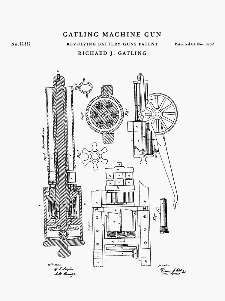 "Machine gun Patent Drawing Blueprint" Sticker by Vintago | Redbubble