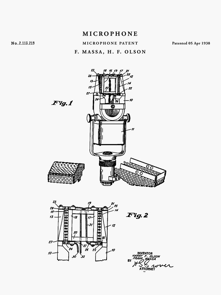 "Microphone Patent Drawing Blueprint" Sticker by Vintago | Redbubble