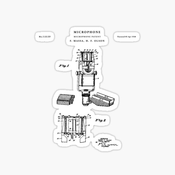 "Microphone Patent Drawing Blueprint" Sticker by Vintago | Redbubble