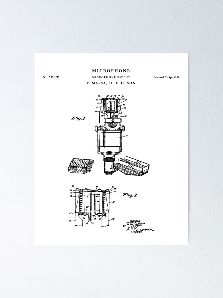 "Microphone Patent Drawing Blueprint" Poster for Sale by Vintago ...