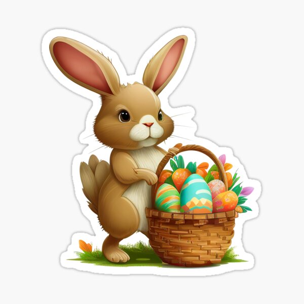 Sticker for Sale mit "Osterhase mit Korb mit Eiern Illustration" von ...